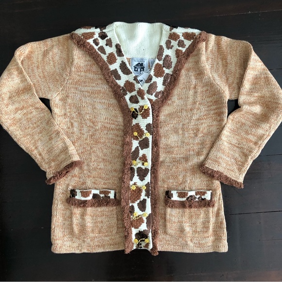 Storybook Knits | Sweaters | Vintage 99s Storybook Knits Bedazzled Giraffe Print Cardigan ...